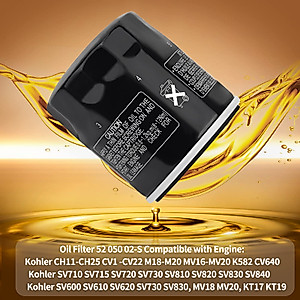 AWSZH 2PCS 52 050 02-S Oil Filter fit for Kohler CH11-CH25 CV11-CV22 M18 M20 SV715 SV725 SV735 Engine 25 050 34-S 52 050 02 5205002S 52 050 02-S1 Oil Filter, Extra Capacity Lawn Mower Oil Filter
