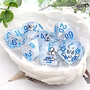 Haxtec Penguin DND Dice Set 7PCS Filled Resin Blue and White Polyhedral D&D Dice with Animal Inclusions Role Playing Dice Dungeons and Dragons Gift