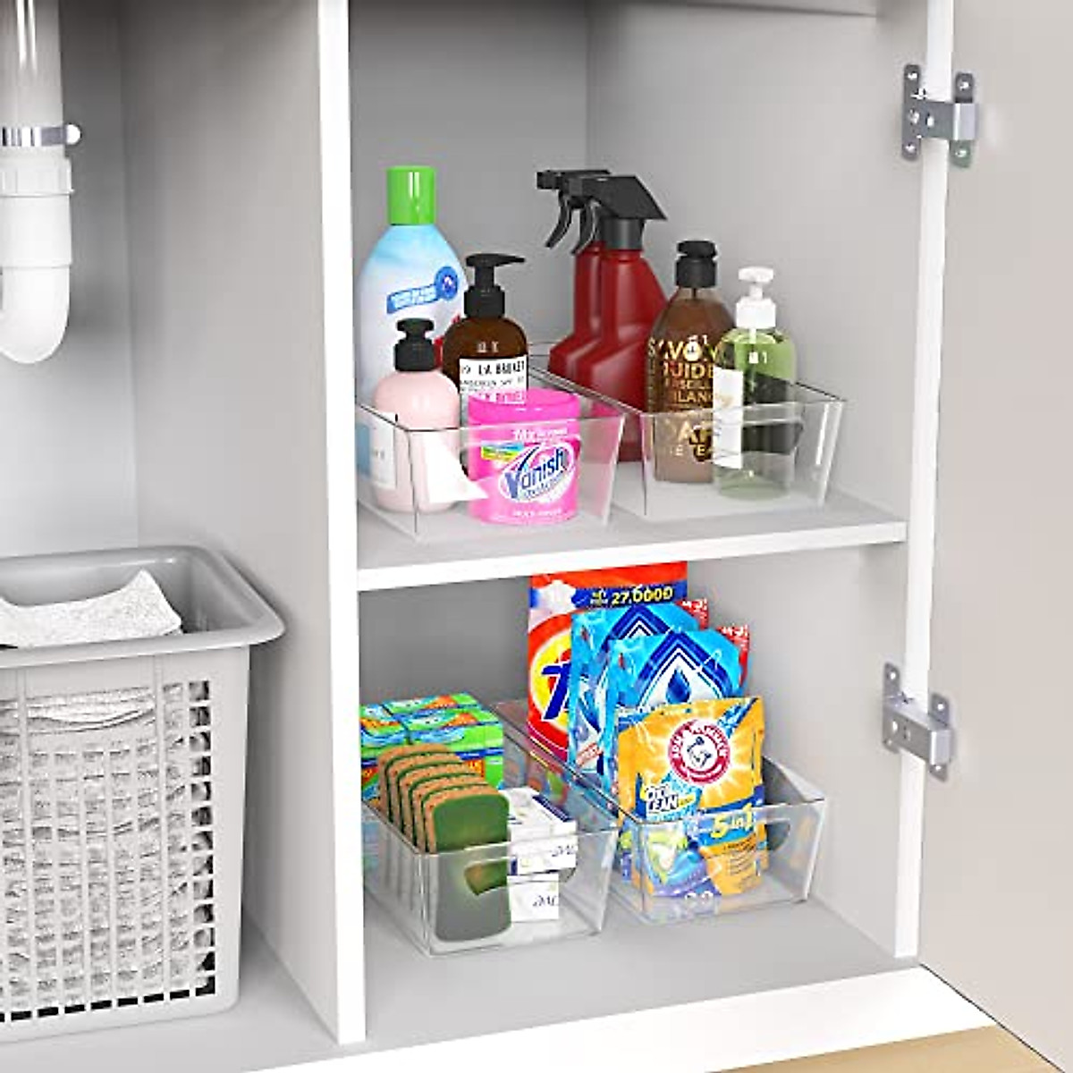 Simple Houseware 4PK L Size Kitchen Bin Organizer, 14" x 7" x 3.75", Clear