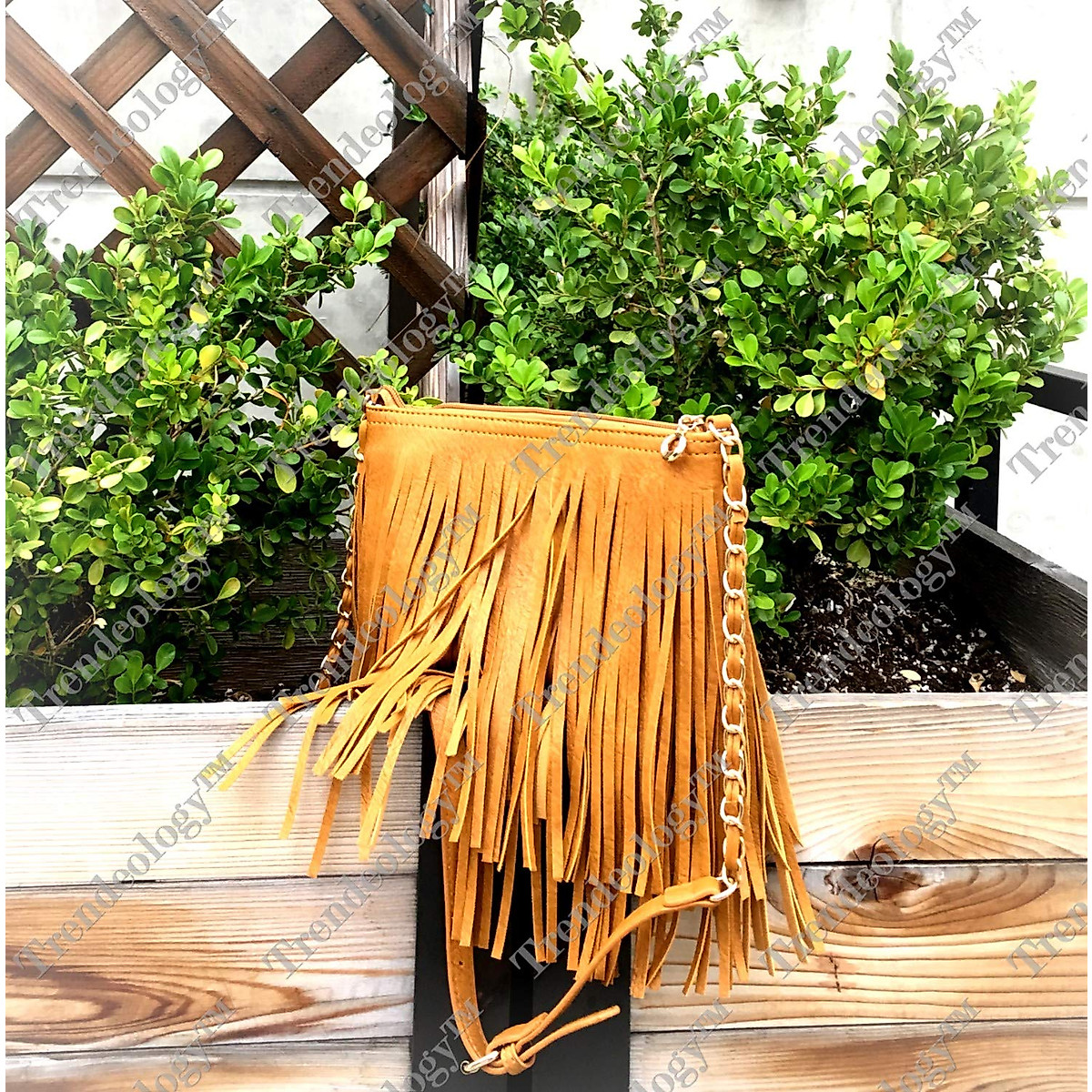 Front and Back Both Side Fringed Soft PU Leather Medium Long Cross Body Messenger Shoulder Bag (Taupe)