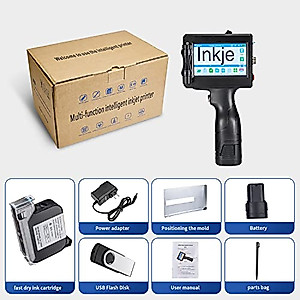 Handheld Printer Portable Labeler M6 600g with 4.3 Inch HD LED Touch Screen use for QR-Code Barcode Date Logo Batch Print on Card Bag Box Wood Glass Plastic with Black Ink Cartridge with Pen (ZF-M6)