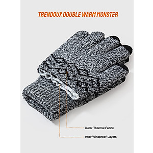 TRENDOUX Gloves for Men, Running Driving Glove Women Touchscreen Warm Stretchy Material Elastic Cuff Double Thickened Windproof Snow Texiting Phone - Typing Cold Hands - Black - L