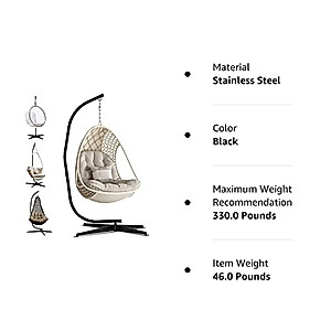 HCY Hammock Chair Stand, C Stand Hanging Hammock Stand Only Heavy Duty Steel Weather Resistant 360 Degree Rotation Hammock Air Porch Swing Chair, Porch Garden Patio (Black), 44inch(L)x87inch(H)