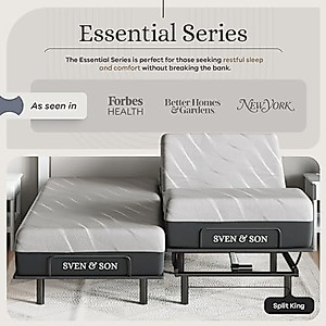 Sven & Son Essential Adjustable Bed Base (Frame) + 14 inch Hybrid Spring Matt (Medium Soft), Easy Assembly, Head and Foot Lift, Memory Positions, Zero Gravity, Wireless Remote - Split King