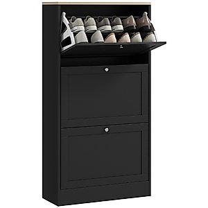 HOMCOM Narrow Shoe Storage Cabinet for Entryway with 3 Flip Drawers and Adjustable Shelves, Shoe Rack Organizer for 18 Pairs of Shoes, Black