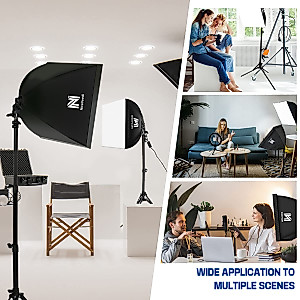 Softbox Lighting Kit, NiceVeedi 16'' x 16'' Softbox Photography Lighting Kit with 63” Tripod Stand & 5400K 450W Equivalent LED Bulb, Continuous Lighting for Photography/Video Record/Live Streaming