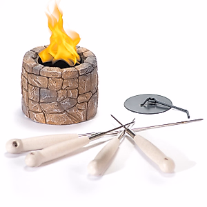 WEYLAND Tabletop Fire Pit Bowl - Table Top Firepit Balcony Decor and Smores Maker - Small Indoor, Outdoor and Personal Portable Fireplace for Patio Using Rubbing Alcohol Fuel - Stone Design