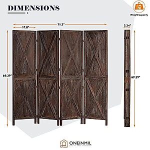oneinmil Room Divider, 5.8 Ft Tall Folding Privacy Screens Room Divider, 4 Panel Wood Freestanding Partition Wall Dividers, Rustic Barnwood, Brown
