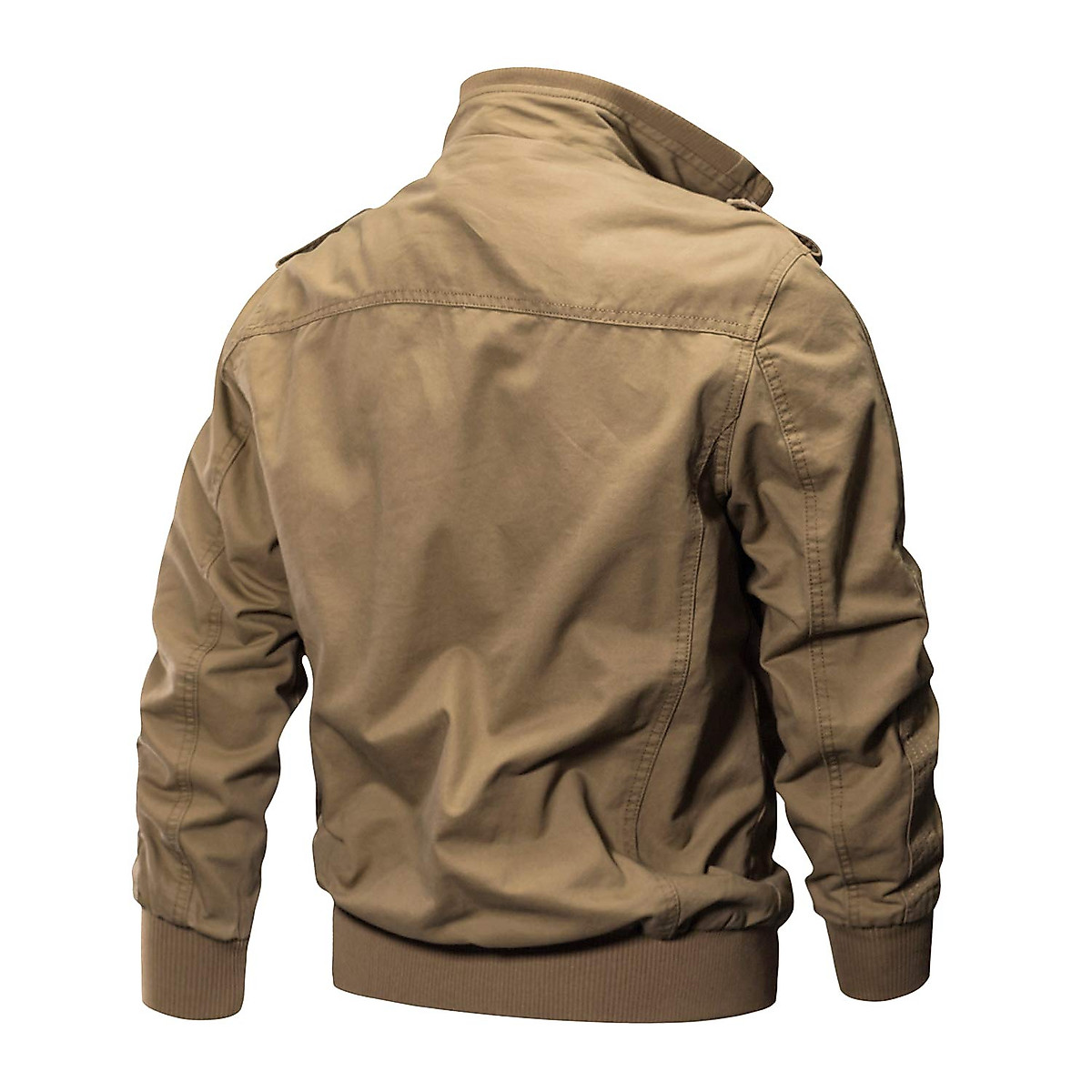 CRYSULLY Men's Bomber Jacket with Patches Cargo Cotton Utility Full Zip Military Jacket Khaki