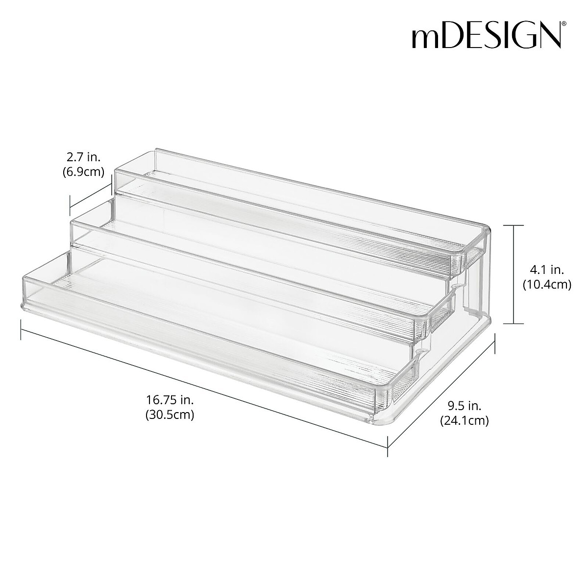 mDesign Large Adjustable, Expandable Plastic Vitamin Rack Storage Organizer Tray for Bathroom Vanity, Countertop, Cabinet - 3 Step Shelves - Holds Supplements, Medication - Clear