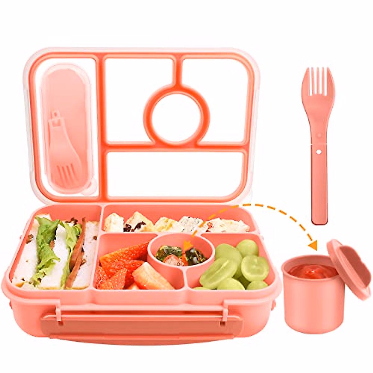 Dagugu Kids & Adult Bento Lunch Box, 5 Compartment Leakproof Lunch Containers, Microwave/Dishwasher/BPA Free (Pink)