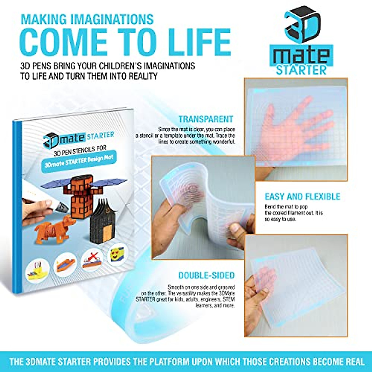 3D Pen Filament with Silicon Design Mat and Compatible Stencils Book with 12 Templates - 1.75mm PLA Plastic Refills - 360 Feet of Assorted Filament for 3D Drawing and Doodling