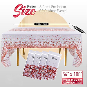8 Pack Rose Gold Tablecloths Plastic Tablecloths for Rectangle Tables, Disposable Tablecloth Waterproof White Table Cloths 54" x 108" Disposable Table Covers for Party Thanksgiving Christmas