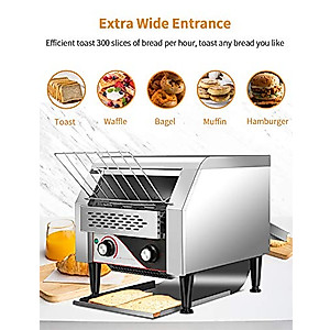 Commercial Conveyor Toaster 300PCS Per Hour Toasting Bread Bagels 110V Electric Countertop Belt Machine for Restaurant Home Bread Bagel Breakfast Food
