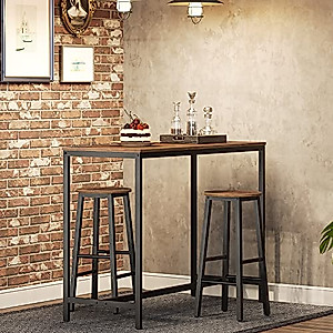 HOOBRO Bar Stools Set of 2, Counter Height Bar Stools, 25.8" Bar Stools for Kitchen Island, Industrial Kitchen Bar Chairs, for Dining Room, Kitchen, Bar, Rustic Brown and Black BF07BY01G1