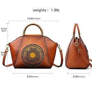 Zhuoliang Italian Retro Leather Handbags Vintage Embossing Totem Satchel + Handmade Mandala Totem Purse