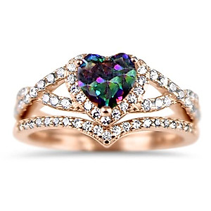 1 carat Simulated Black Mystic Topaz Heart CZ Wedding Ring Set for Women Size 10
