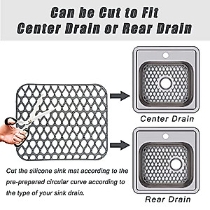 2-Pack Kitchen Sink Mat, Silicone Sink Mats for Stainless Steel Sink, Sink Protectors for Kitchen Sink, Silicone Drying Mat Dish Dryer Mats, Can be Cut for Center Drain or Rear Drain (13.58"x11.6")