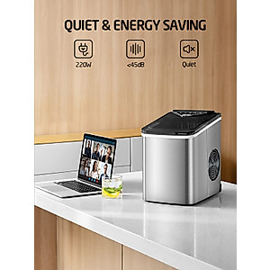 Ice Maker Machine for Countertop, 9 Ice Cubes Ready in 6 Minutes, 26lbs in 24Hrs Portable Ice Maker Machine Self-Cleaning, 2 Sizes of Bullet-Shaped Ice for Home Kitchen Office Bar Party