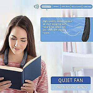 ASNUG Neck Fan, Bladeless Neck Fan, USB Rechargeable Personal Fan, 360° Hands Free Wearable Fan, 3-Speed Adjustable,Faster Cooling, Ultra Quiet, Suitable for Home, Office, Travel, Sports