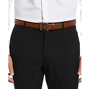 Perry Ellis Men's Leather Amigo Dress Belt, Luggage Brown, 34