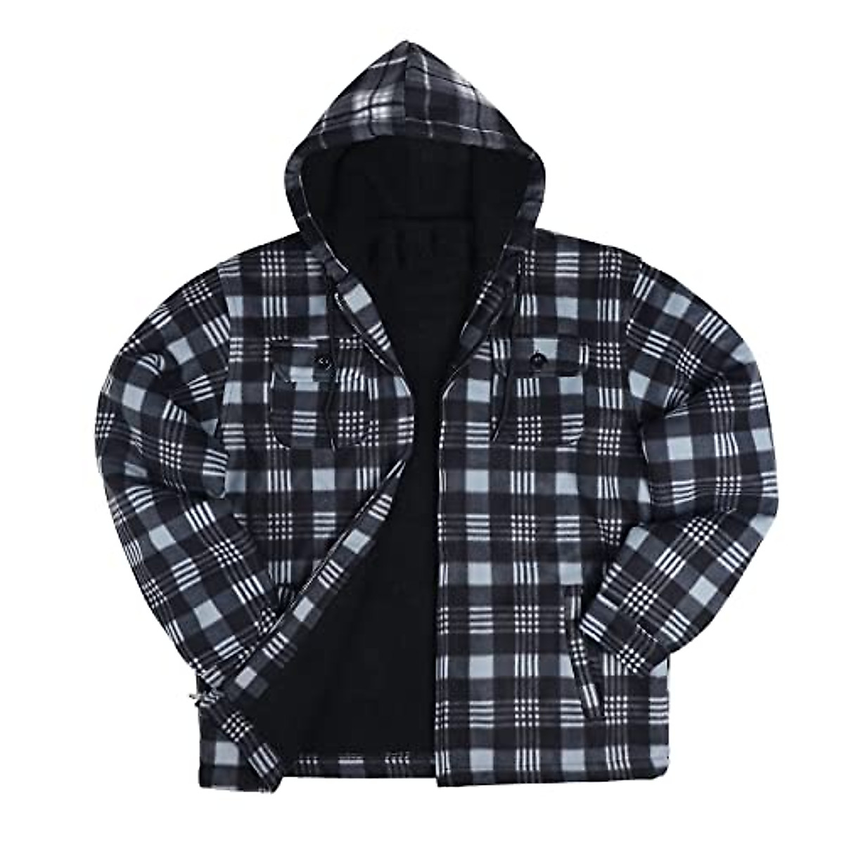 Yasumond Mens Winter Jackets Flannel Fleece Sherpa Lined Plaid Heavyweight Hooded Coats (Charcoal, XX-Large)
