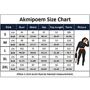 Akmipoem Winter Outfits for Women 2 Piece Tracksuits Long Sleeve Crop Hoodie Sweatshirts Jogging Pants Set Black M