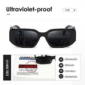 kimorn Rectangle Sunglasses for Women Men Trendy Retro Trendy Sun Glasses 90’s Vintage Square Frame K1307 (Black+Off-white Frame Grey Lens)