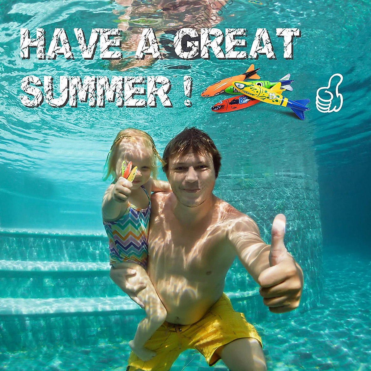 Novelty Place 8 Pack Torpedo Bandits Diving Toy Rockets - Swimming Pool Underwater Game for Kids and Adults - Shark Design 8 Colors