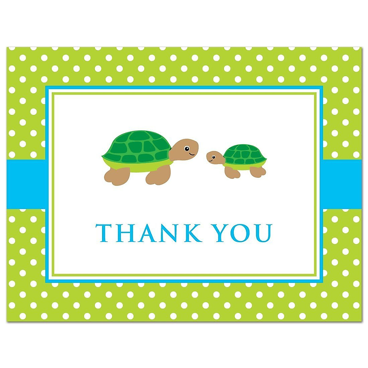 50 Cnt Turtle Baby Blue Green Polka Dots Baby Thank You Cards