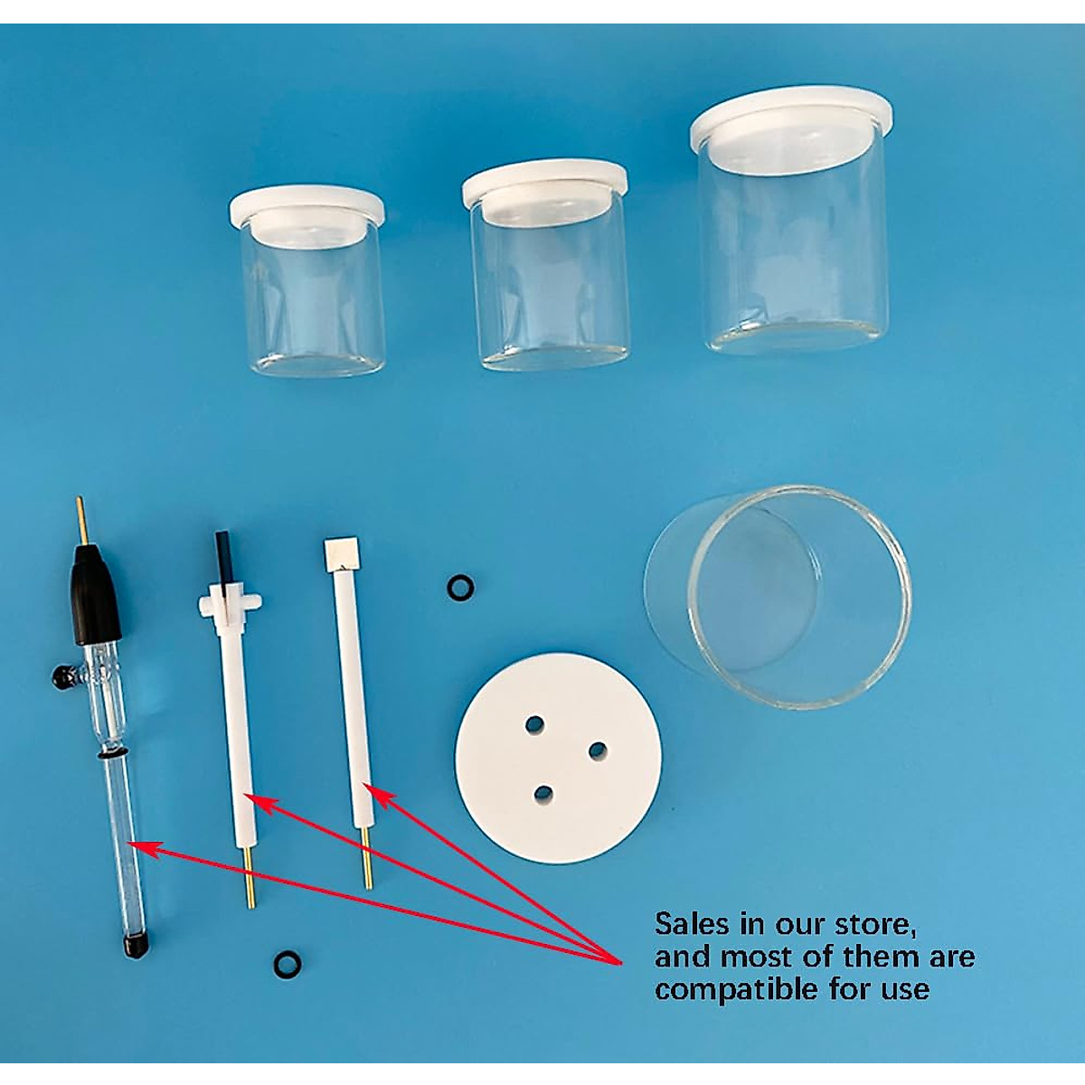 3-Hole Electrolytic Cell, 3 Electrodes Holes Cover Electrolytic Cell, Laboratory Electrolytic Cell, Electrochemical Reaction Kettle, Have PTFE Material Options (25ml-30mm InerD-43mm H)
