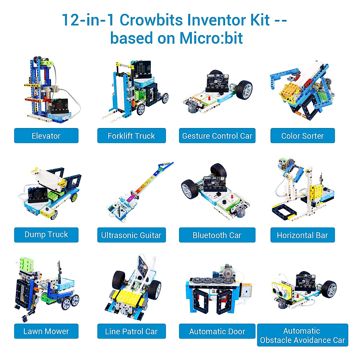 Programming Kit Compatible with Micro:bit, 12-in-1 Kids Graphics Programming, Robot Toy for Learning Code, Magnetic Electronic Module, Crowbits Inventor Kit (Micro:bit Not Included)