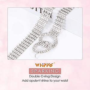 WHIPPY Women Rhinestone Belt Silver Shiny Diamond Fashion Crystal Ladies Double O-Ring Waist Belt for Dresses