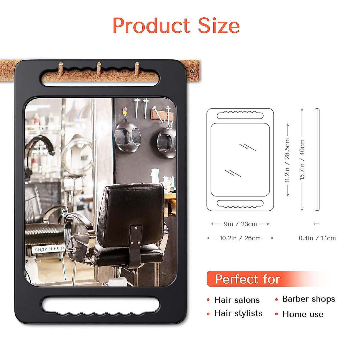 TASALON Unbreakable Hand Mirror with Double Handle - Large Handheld Barber Mirror for Hair and beauty Salon - Durable Hand Held Mirrors for barbershop - Lightweight Haircut Mirror with Double Handgrip