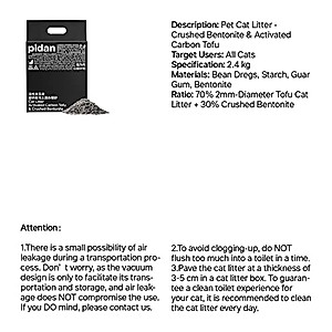pidan Tofu Cat Litter Flushable Mixed Litter with Activated Carbon Bentonite, Odor Free Absorbent, Fast Drying, Selected Quality Pea Dregs, Solubility in Water, Vacuum Package(6L-5.3lb/Bag, 4bag)