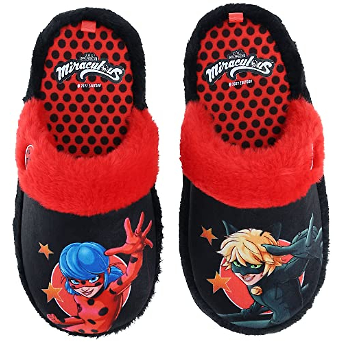 Miraculous Ladybug Pajamas for Girls Robe and Slipper Set Matching Cozeez House Shoes, Red/Black, Size 6/6X