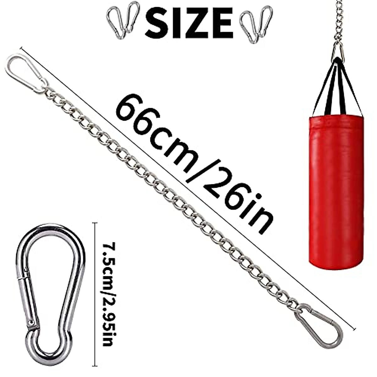 Rovepic Chair Chain Kit with Carabiners Adjustable Heavy Duty Hanging Hook Stainless Steel Hanging Accessories 360° Swivel for Indoor Outdoor Playground Garden Balcony Hammock Punching Bags Swing