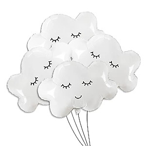 4 Pieces White Cloud Mylar Foil Balloons Smiling Face Balloons Party Supplies for Baby Shower Themed Party Wedding Engagement Decorations