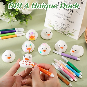 Seenelling 45 Pcs Baby Shower Decorate Ducks Game Set Includes Baby Shower Game Sign 32 DIY Blank Rubber Ducks 12 Paint Marker White Blank Rubber Duck Prize for Baby Shower Gender Revel Game(Leaves)
