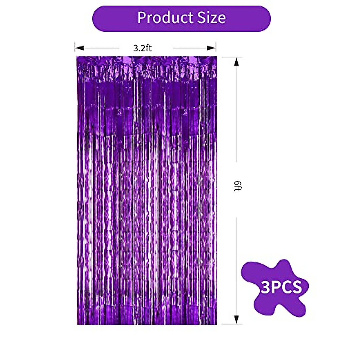 3Pcs Purple Metallic Tinsel Foil Fringe Curtains,3.28 x 6.56ft Purple Photo Booth Backdrop Streamer Curtain,Photo Booth Props,Ideal Bachelorette Party Supplies,Birthday,Christmas, New Year Decor