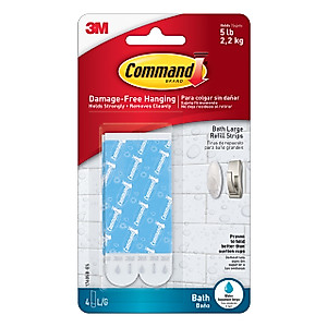 Command Bath Large Water-Resistant Adhesive Refill Strips, 4-Large Strips, Re-Hang Large Bath Hooks or Caddies