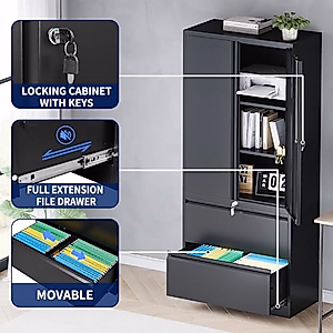 Yizosh Metal Storage Cabinet with 2 Drawers - 71" Steel Lockable File Cabinet for Home Office, Locking Cabinet with 2 Doors and 2 Shelves for Living Room, Pantry, Gym, Commercial Storage