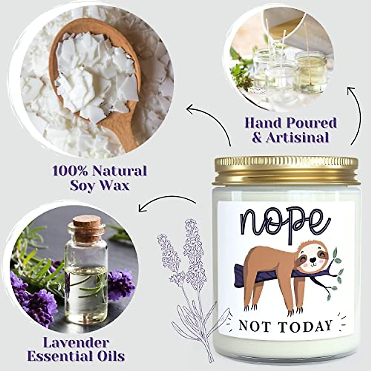 Wishmead Sloth Gifts for Women - Lavender Candle - Sloth Gifts for Girls Sloth Decor - Get Well Soon Gifts for Women - Gift Basket for Women - Funny Gifts for Women Mom