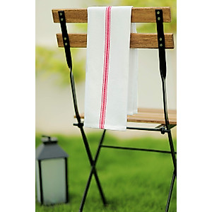 AMOUR INFINI Cotton Herringbone White Dish Towels Set of 12 - Highly Absorbent, Super Soft Tea Towel with Hanging Loops - Extra Large Quick Dry Bar Towel (16x28 Inch - Red)