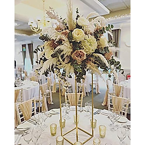 Gold Wedding Flower Stand Pack of 4, 24 Inch Tall Vase Column Stand Flower Holder, Metal Geometric Centerpieces for Table, Home Party Wedding Decorations Display Rack, Tools-Free Assembly