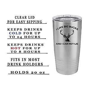 Rogue River Tactical Funny Hunting 20 Oz. Travel Tumbler Mug Cup w/Lid Vacuum Insulated Hot or Cold I Like Big Bucks Hunter Gift