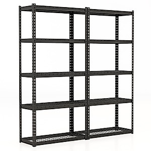 Giantex 2Pcs 5-Tier Storage Shelves, 35.5" x 15.5" x 72" Height Adjustable Metal Storage Utility Rack Shelf with Anti-tipping Device, Heavy Duty Garage Shelving for Warehouse, Basement, Kitchen, Black