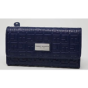 Tommy Hilfiger Women's Navy Blue Logo Debossed Checkbook Wallet Clutch Bag