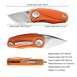 BESTECH KNIVES Mini Folding Pocket Knife: 1.53" 14C28N Steel Stain Stonewash Tanto Blade, G10 Handle, Front Flipper Liner Lock, Good for Outdoor EDC (BG38C Orange)