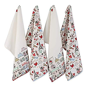 DII I Love Paris Collection Kitchen, Dishtowel Set, 18x28, Eiffel Tower, 4 Piece